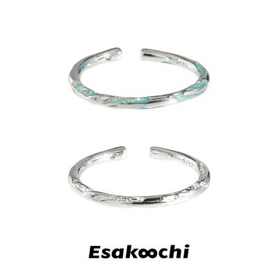 Esakoochi冰山蓝素圈戒指小众高级冷淡风叠戴食指戒925银指环