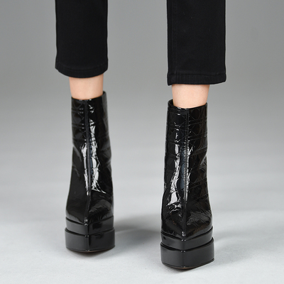 misili欧美粗跟防水台超高跟短靴