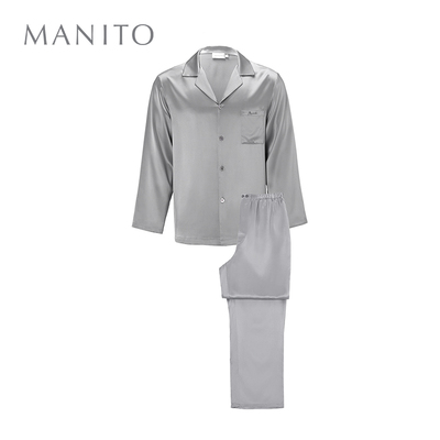 MANITO/曼尼陀Chemise可机洗男士家居服套装桑蚕丝睡衣长袖长裤