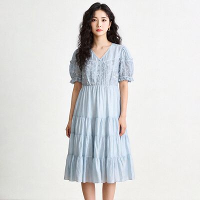 高端BO0A0041法式温柔风裙子中长款连衣裙女5.22夏