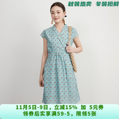 QY0A0032含醋纤短袖中裙碎花裙子连衣裙女5.26夏