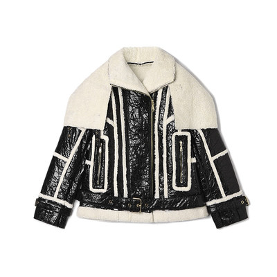 AF0M0001拼接时尚感上衣一体绒皮衣外套女12.20冬