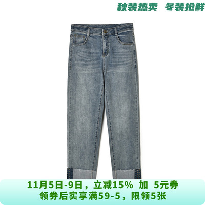 NH0S0031翻边九分裤时尚微弹裤子牛仔裤女10.14秋