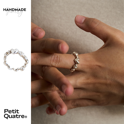 PQ纯手工制纯银925爱心豆豆戒指