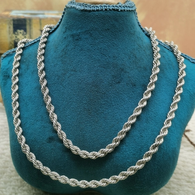 Vintage中古欧洲回流830老银麻花链项链80cm