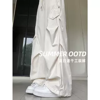 白色工装裤女款2026新款高腰宽松垂感显瘦小个子速干运动直筒裤子