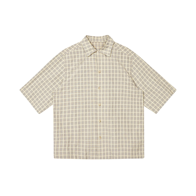 kahut宽松手写七分袖格子衬衫