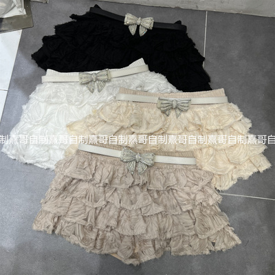 纯色蕾丝花边蓬蓬半身裙女春季款超仙a字蛋糕裙小个子荷叶边短裙