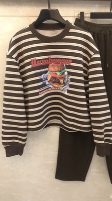 柚丁加绒洋气条纹卫衣 m L 正品