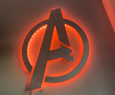 银色 复仇者联盟Avengers创意LED夜灯壁灯家饰灯超级英雄标志灯