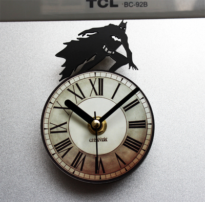 超级英雄黑夜蝙蝠侠冰箱贴创意冰箱钟留言贴磁性吸粘挂钟时表家居