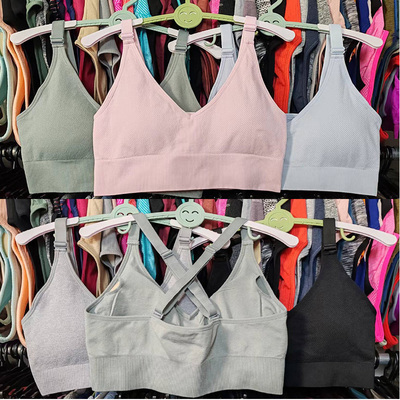 外贸运动内衣速干无钢圈细肩带交叉两穿背心减震跑步健身瑜伽文胸