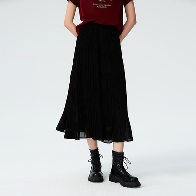 普普风2025年秋季气质显瘦中长大摆半身裙飘逸蛋糕松紧腰半裙9717