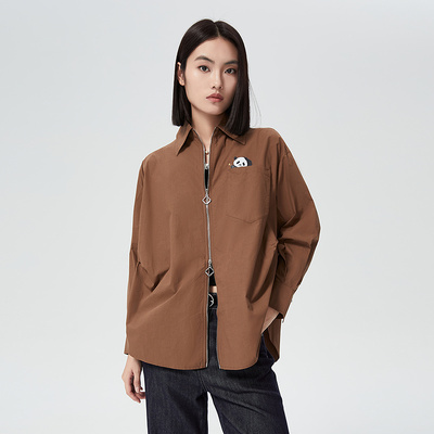 普普风商场同款衬衣女高级感减龄洋气简约休闲双拉头白衬衫23142