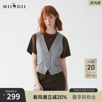 谜底西装马甲女2025秋季新款复古风V领修身高腰短款马夹257MM7727