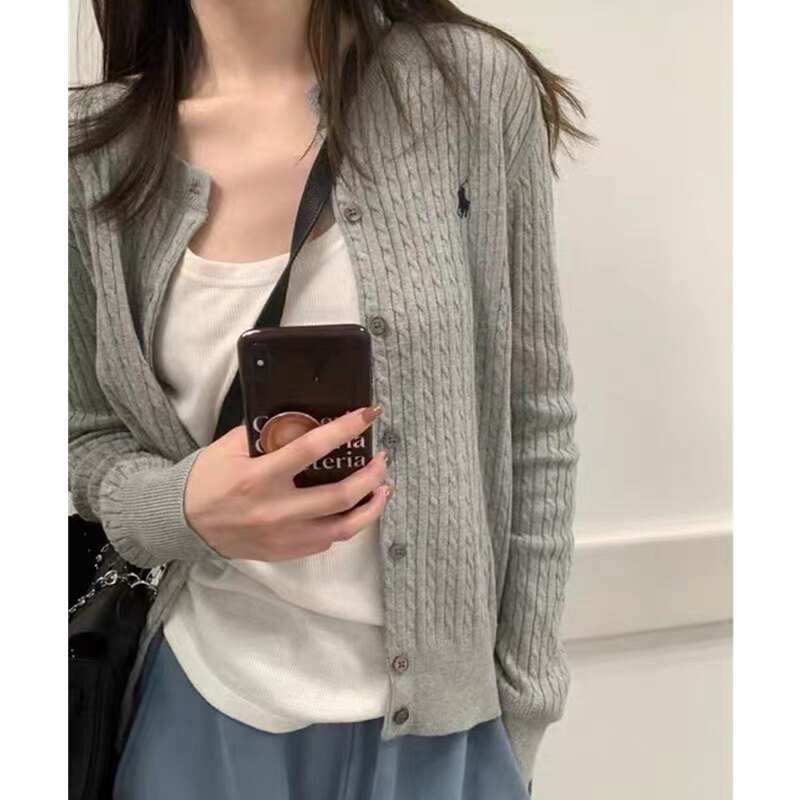小马刺绣羊绒针织开衫女软糯春秋新款宽松显瘦羊毛扭花外套上衣