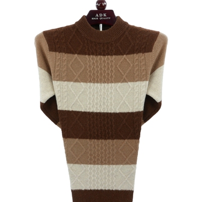 金兔男士半高领加厚条纹休闲毛衣