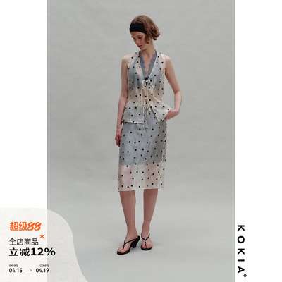 KOKIA缎感蕾丝拼接系带马甲