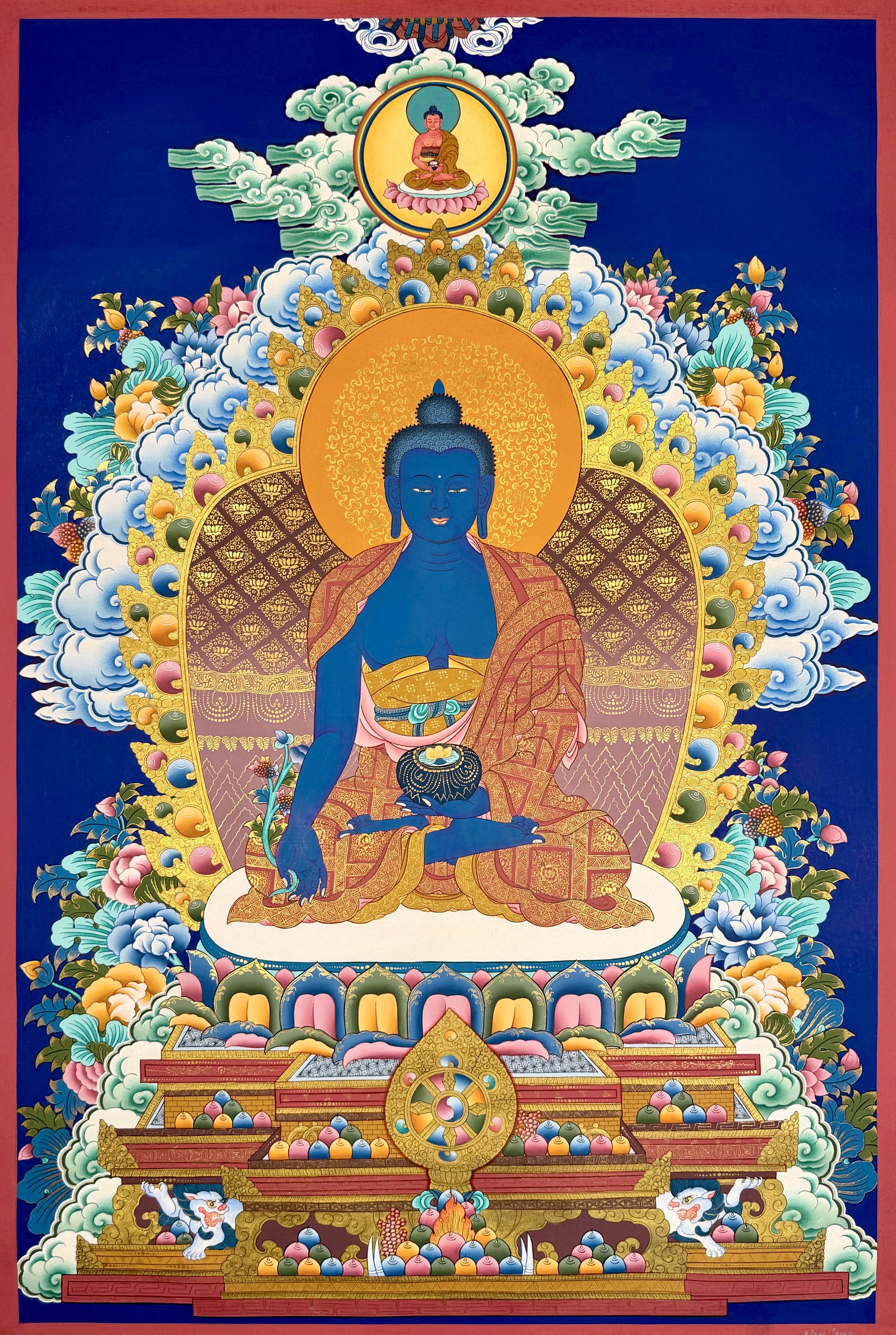 藏族画师矿彩手绘佛卡意境观想唐卡客厅书房装饰画药师佛76×50