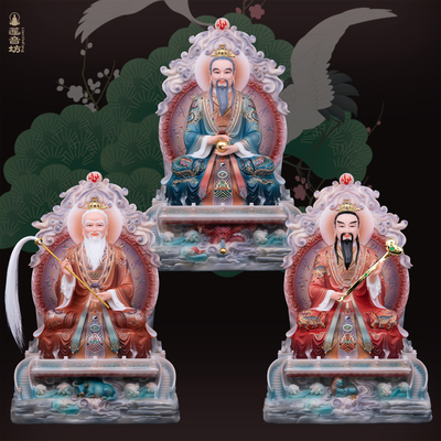 汉白玉彩绘背光三清祖师爷神像