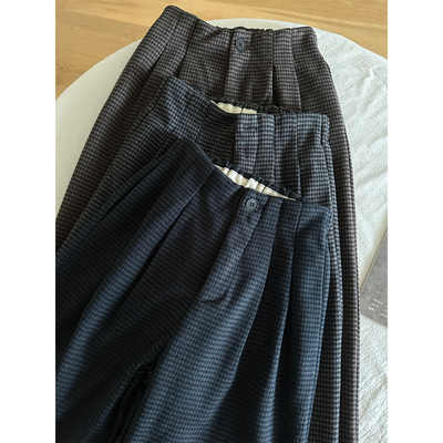 加厚双面呢秋冬季复古格子裤女