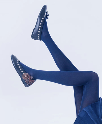 日本制，春秋款80D蓝色防脱丝 抗起球微透感，蓝色连裤袜