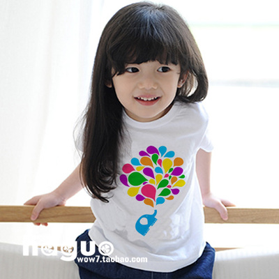 Elephant萌大象宝宝男女儿童纯棉圆领短袖T恤E98母女亲子夏装班服