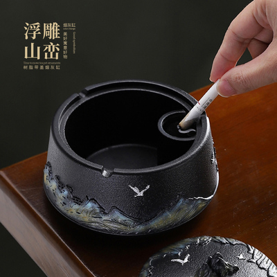 防飞灰烟灰缸家用客厅浮雕山峦酒店大厅超大号灰缸办公室桌面茶几