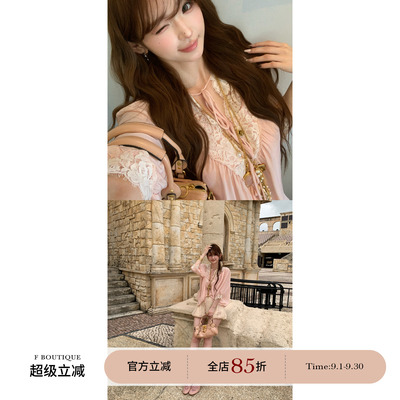 F boutique「克洛伊少女」定染蕾丝绑带灯笼袖宫廷风复古衬衫