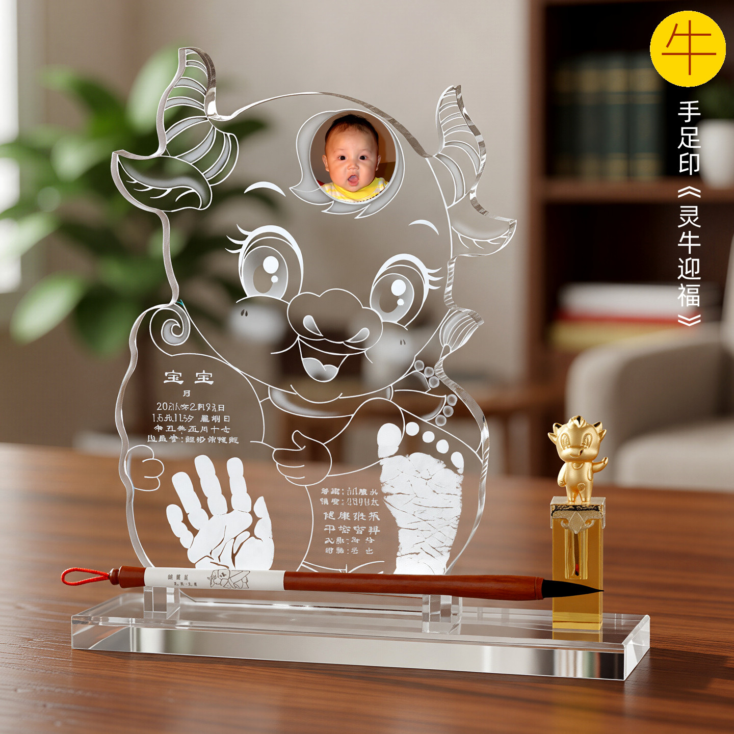 吉祥童子宝宝出生礼物定制手足印手脚印婴幼儿纪念品灵牛迎福2021