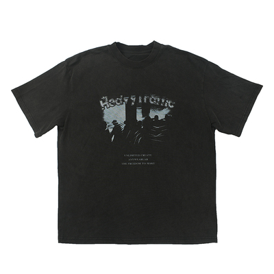 美式复古做旧水洗灰圆领短袖T恤