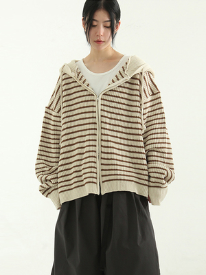 Localmansion系带条纹针织帽衫