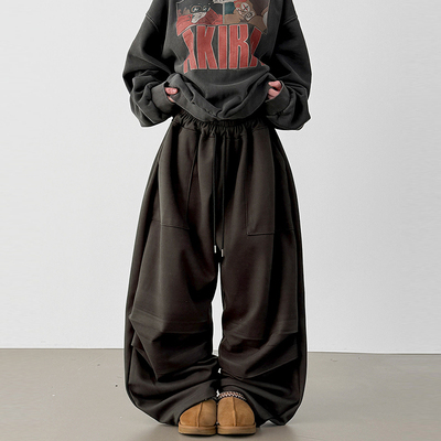 Localmansion韩代抽绳捏褶长裤