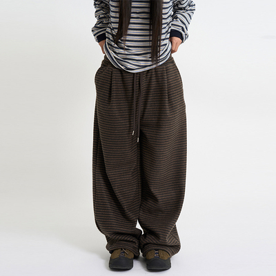 韩代Raucohouse条纹抽绳宽松长裤