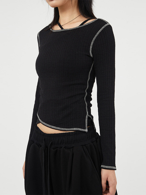 Raucohouse韩代不对称露脐长袖