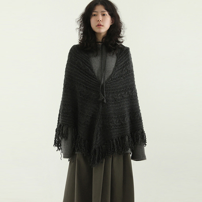 国内现货！ fringe knit pancho 设计师款复古针织披肩休闲百搭女