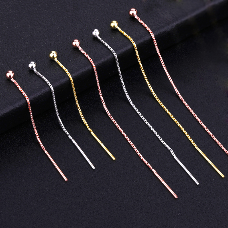 925纯银圆珠耳线女DIY手工穿蜜蜡珍珠盒子链银耳坠长耳线耳环耳线_虎窝淘