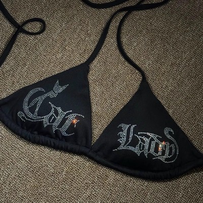 CATLADY同款欧美Heels服钢管爵士比基尼内衣上衣烫钻黑色裹胸抹胸