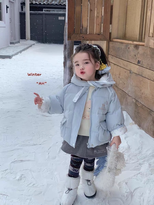 AH 品牌正版 2025冬季新款女童小熊耳朵棉衣一件过冬加厚外套