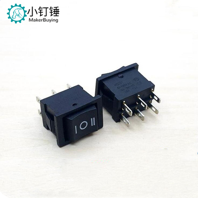 小型正反转开关KCD1船型开关6脚3档6A250V AC双刀双掷按钮开关
