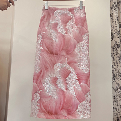 粉色国风半身裙中长款包臀裙子