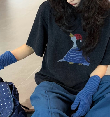 韩国单冬季印花宽松百搭短袖T恤