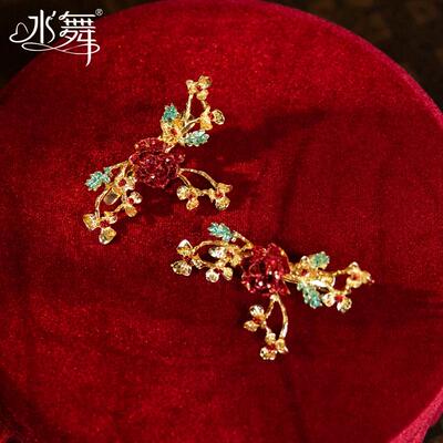 水舞C0702 精致简约中式红色花朵边夹头饰古典秀禾汉服发夹配饰