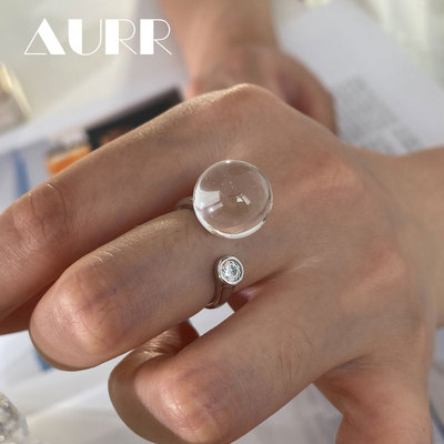 凝露微光！天然8A全净白水晶戒指s925银泡泡钻开口指环无孔牛鼻孔