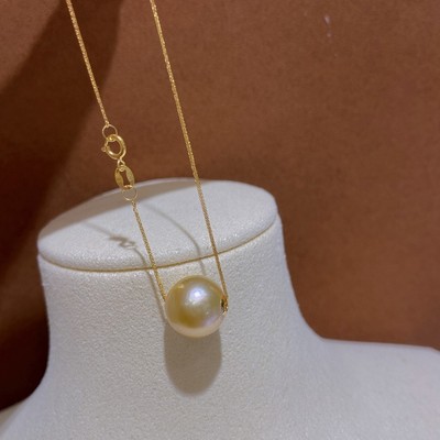 G18k金路路通项链，加厚肖邦链，10-11mm南洋海水金珍珠，金色