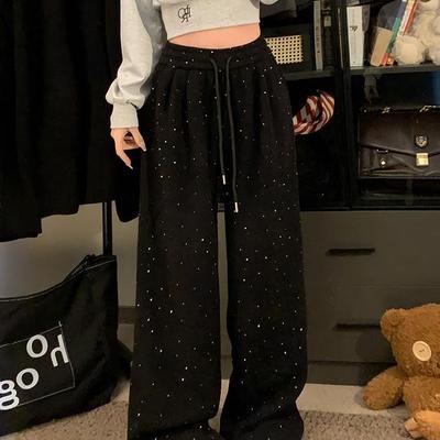 满天星阔腿裤女春秋季2025新款今年流行爆款休闲裤子重工烫钻设计