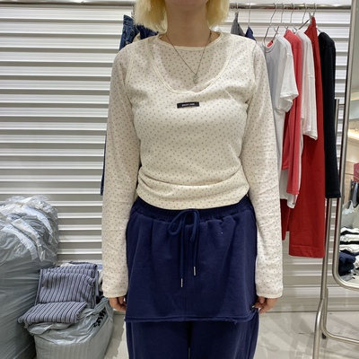 包邮！韩国东大门正品代购26秋BRICKLANE碎花圆领假两件长袖T恤女