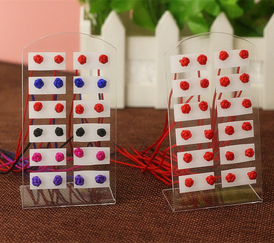 24根装简约手工编织长款耳钉红绳