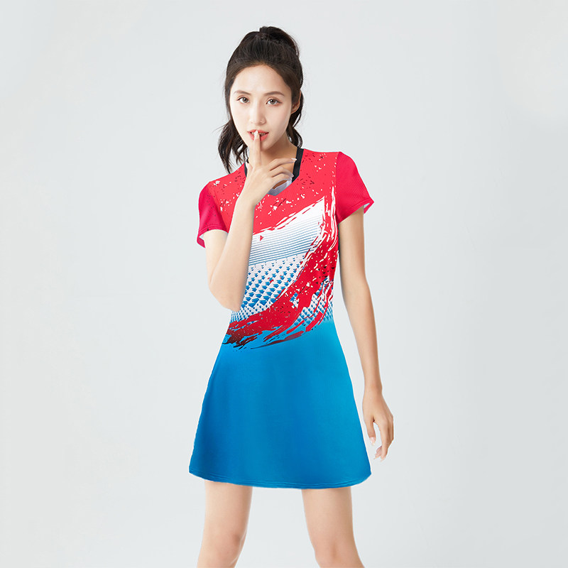 羽毛球服连衣裙女短袖韩国速干运动修身新款网球团购比赛定制套装