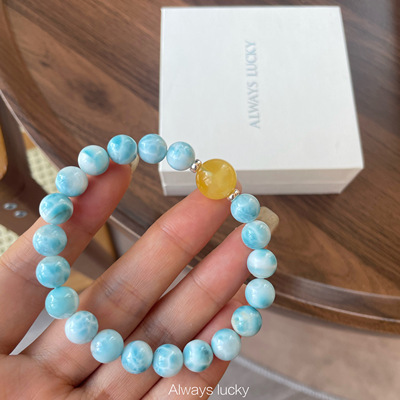 奶蓝色玉化天然海纹石拉力玛手串